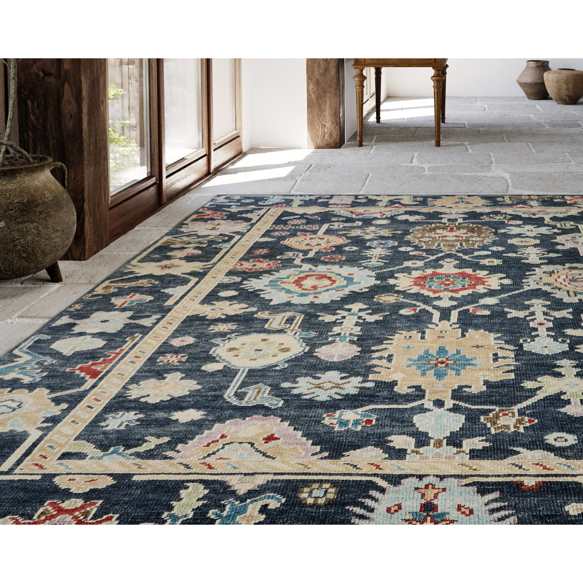 Ashley Stark Home Kali Hand Knotted Wool Oriental Area Rug in Navy ...