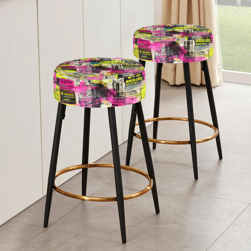 Design Art Poupart Neon Newspaper Collage - Abstract Bar Stools Set Of ...