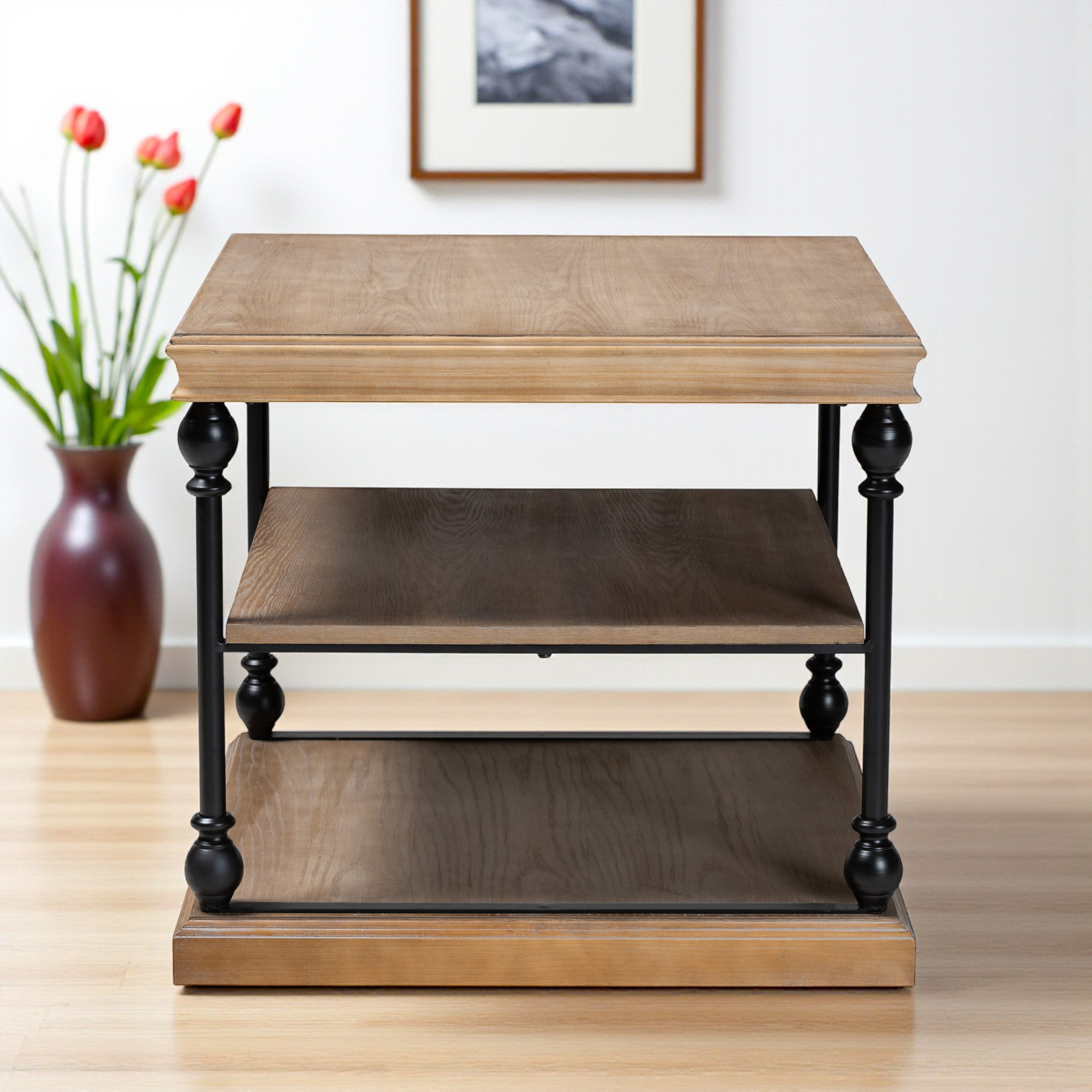 Trent Austin Design® Ferra 3-Tier Industrial Wood End Table with Black ...