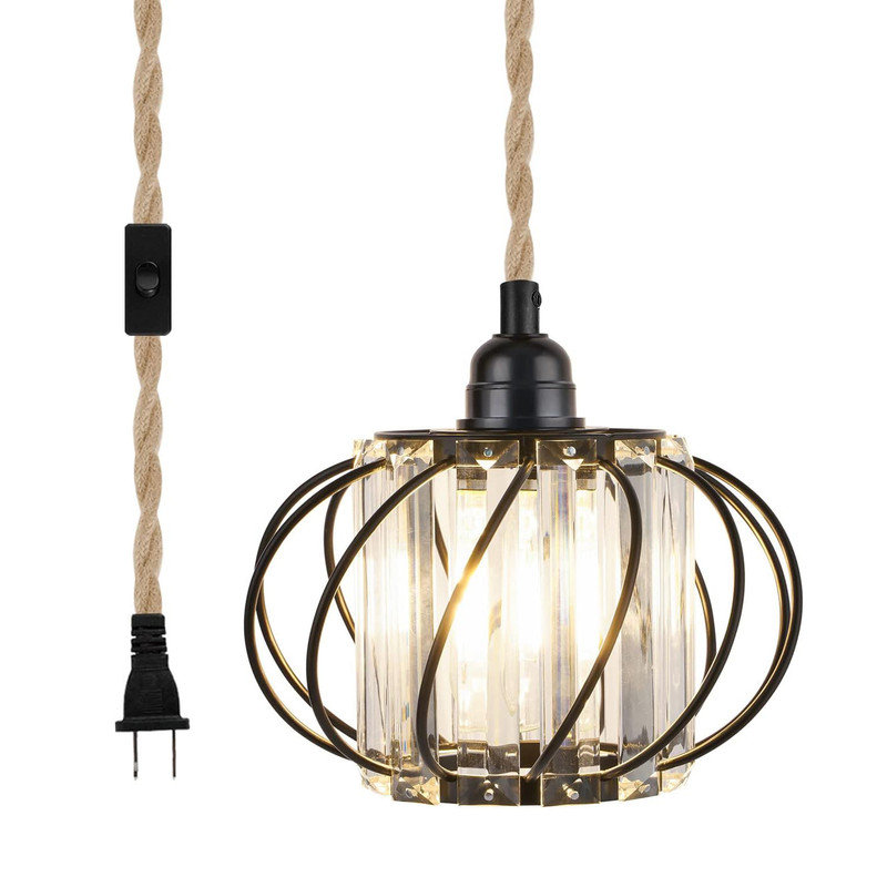 Bayou Breeze Crystal Plug in Pendant Light - Hemp Rope Hanging Light ...