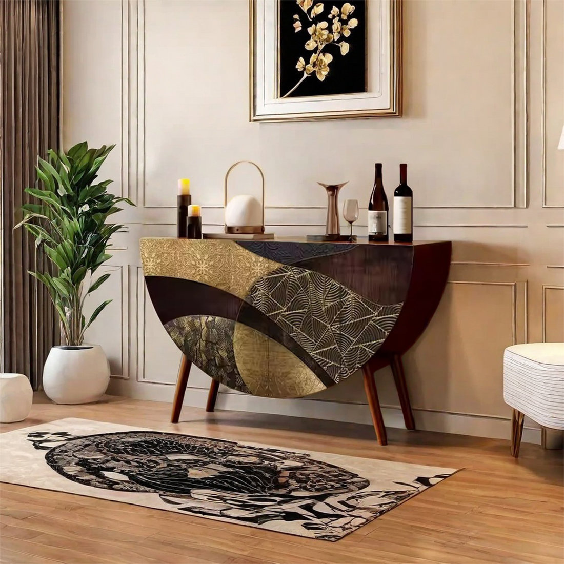 Vivid Space Creation Solid Wood Cabinet with Semi-Circular Design | Wayfair