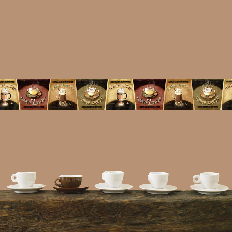 Red Barrel Studio® Cafe Coffee Wallpaper Border 15' L x 6.6" W | Wayfair