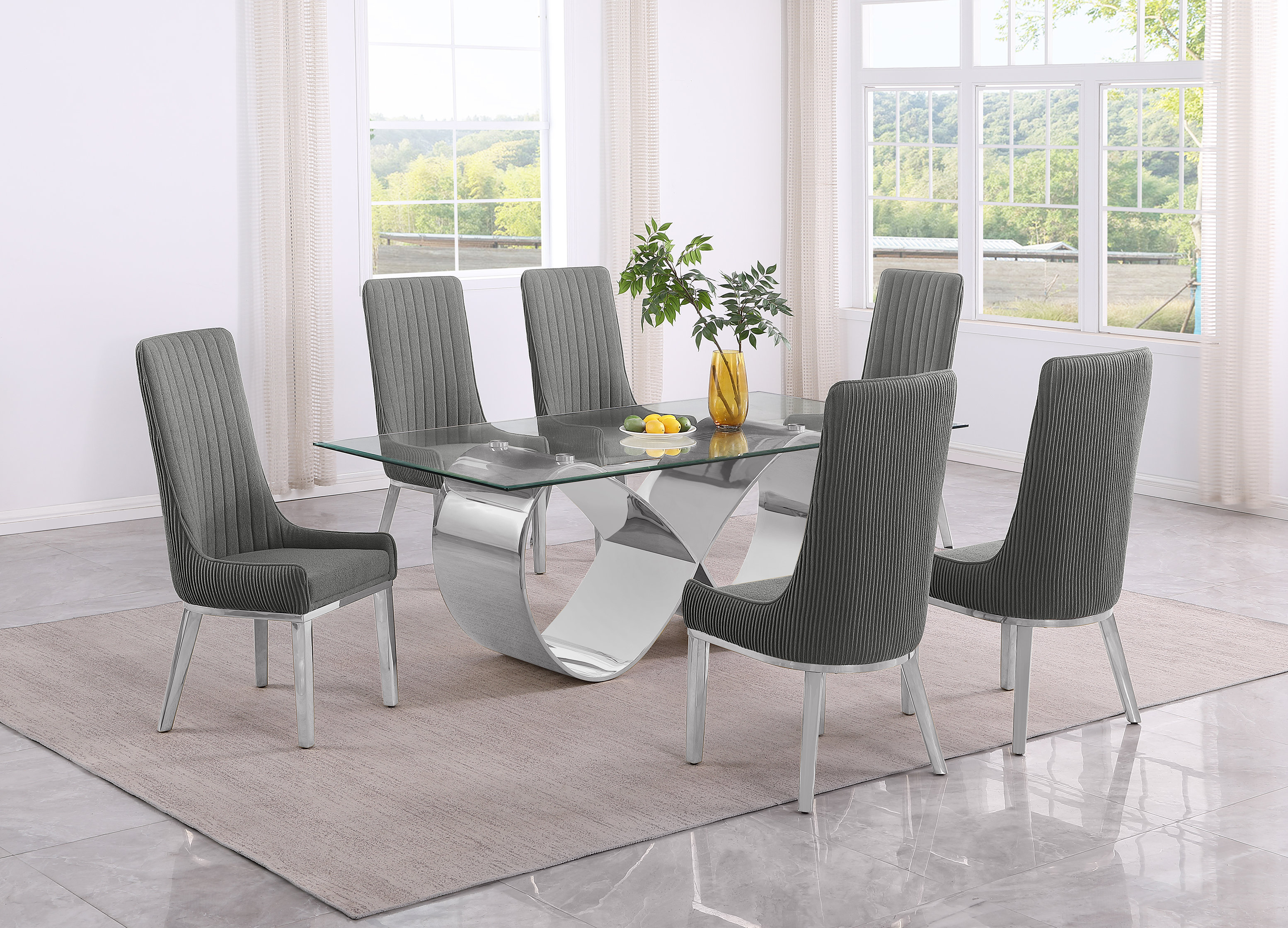 Everly Quinn Tempered Glass Dining Set With Pleated Back Side Chairs ...
