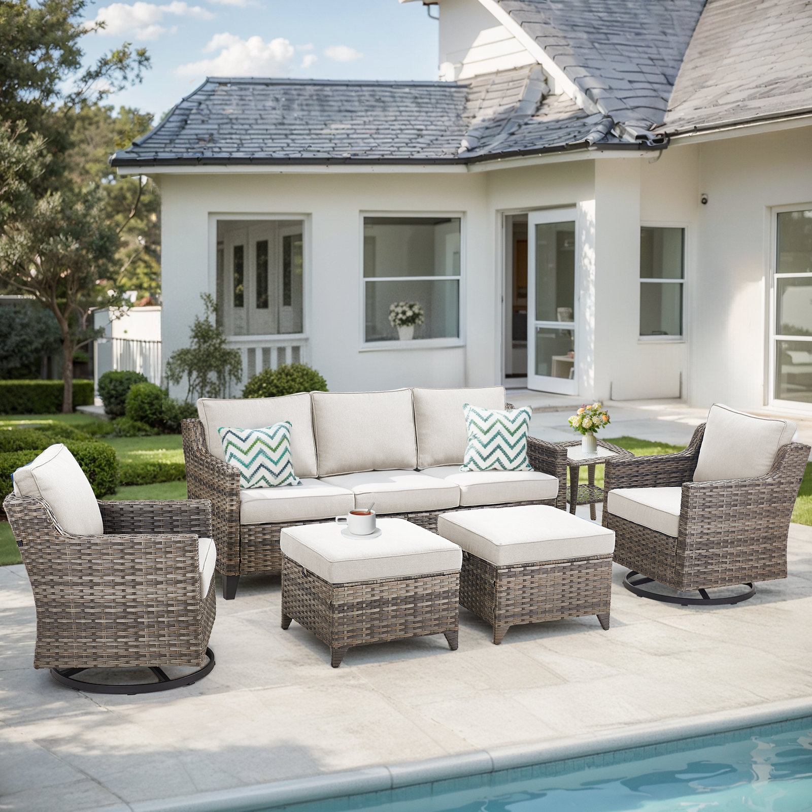Lark Manor™ 6 Pieces Outdoor Wicker Patio Conversation Furniture Set, 5 ...