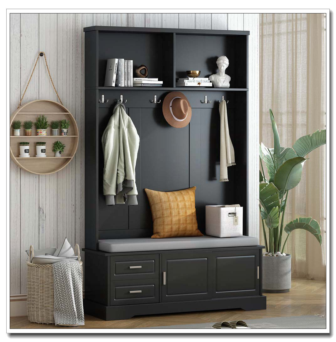 Lark Manor™ 47.2"Wide Hall Tree With Sliding Doors, Versatile Coat Rack ...