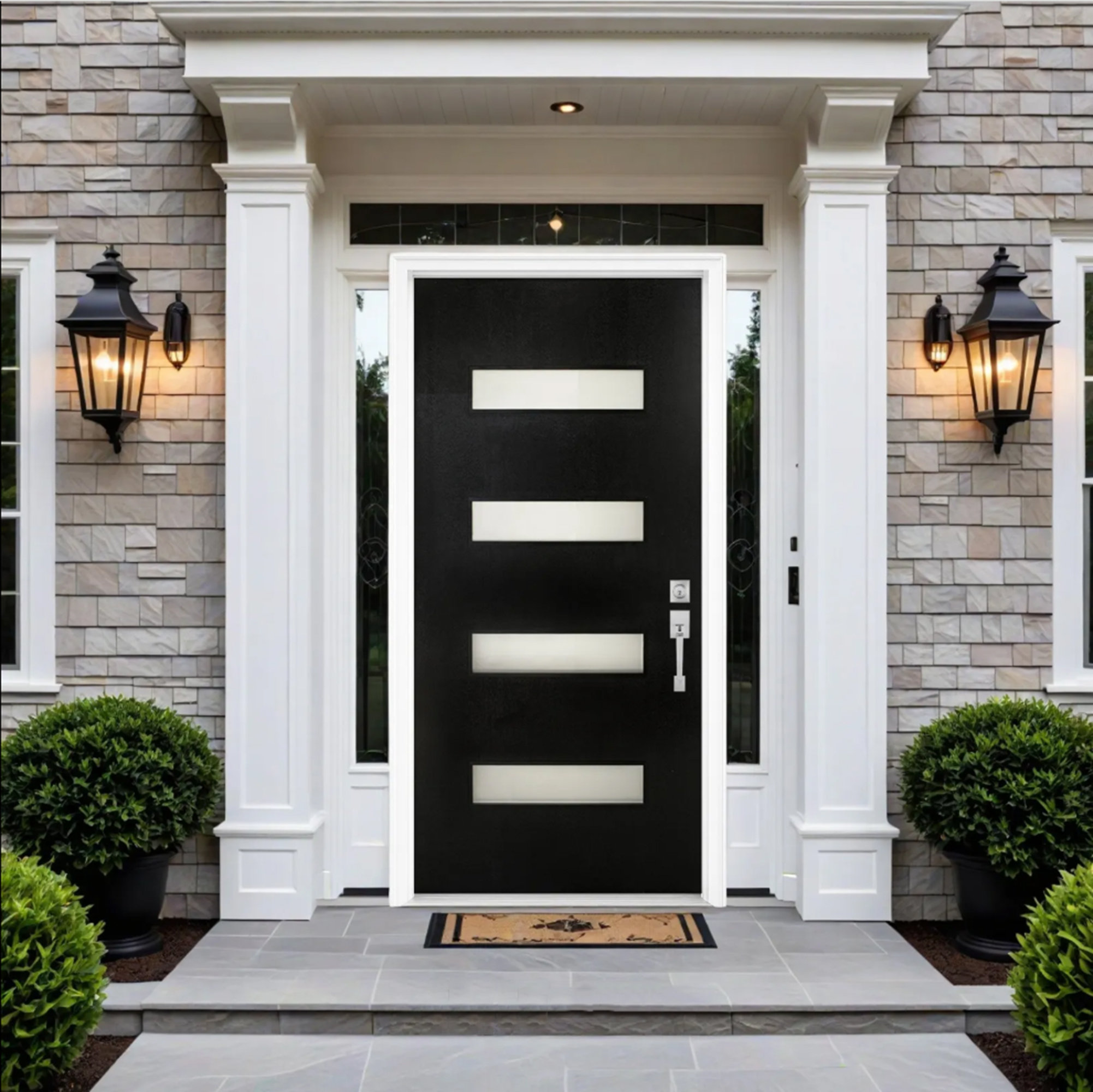 CRAFTIUM Modern 4-Lite Frosted Glass Fiberglass Entry Front Door Frame ...