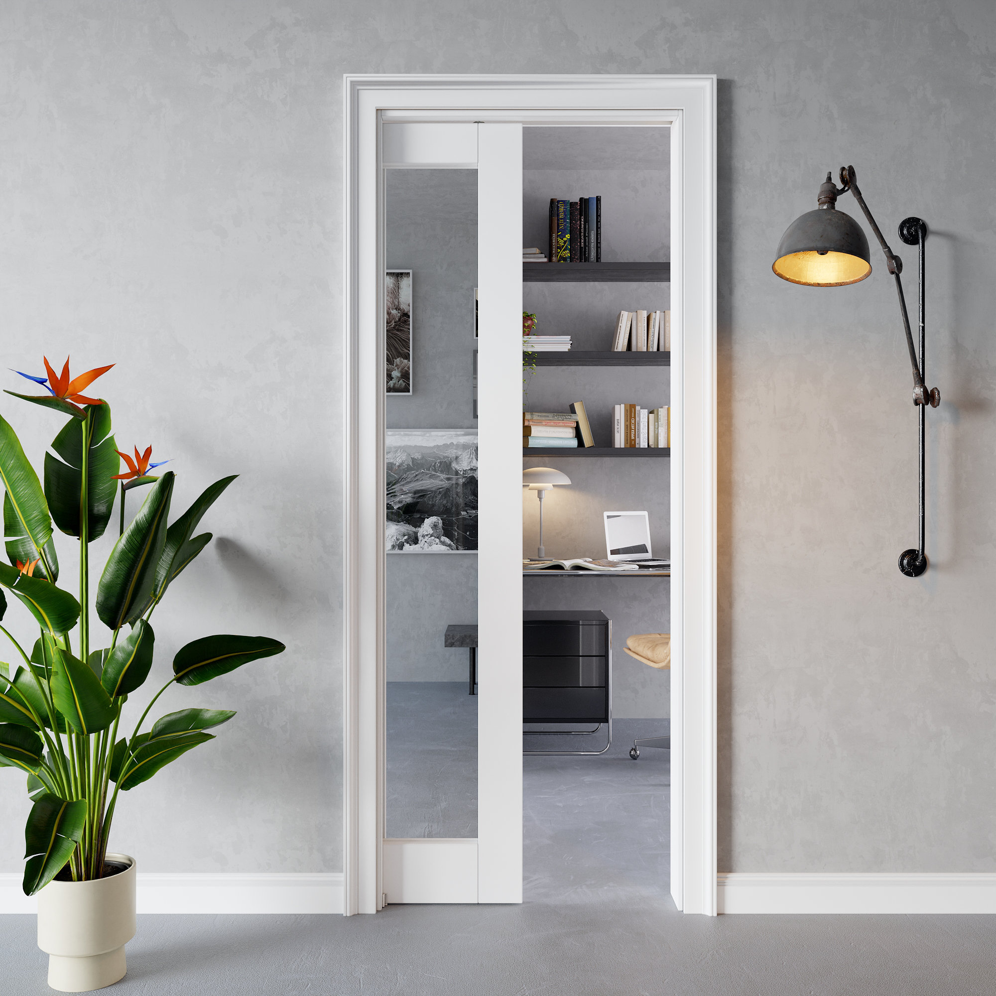 Aurea Gateway Sliding Pocket Door Solid Core White Primed Full-Mirrored ...