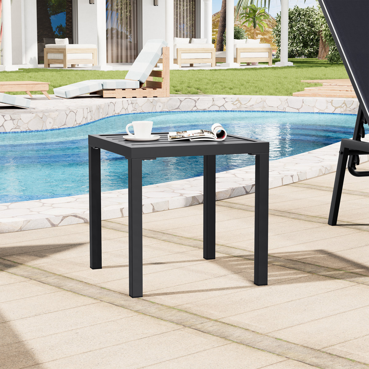 Ebern Designs Outdoor Metal Square Side Table | Wayfair