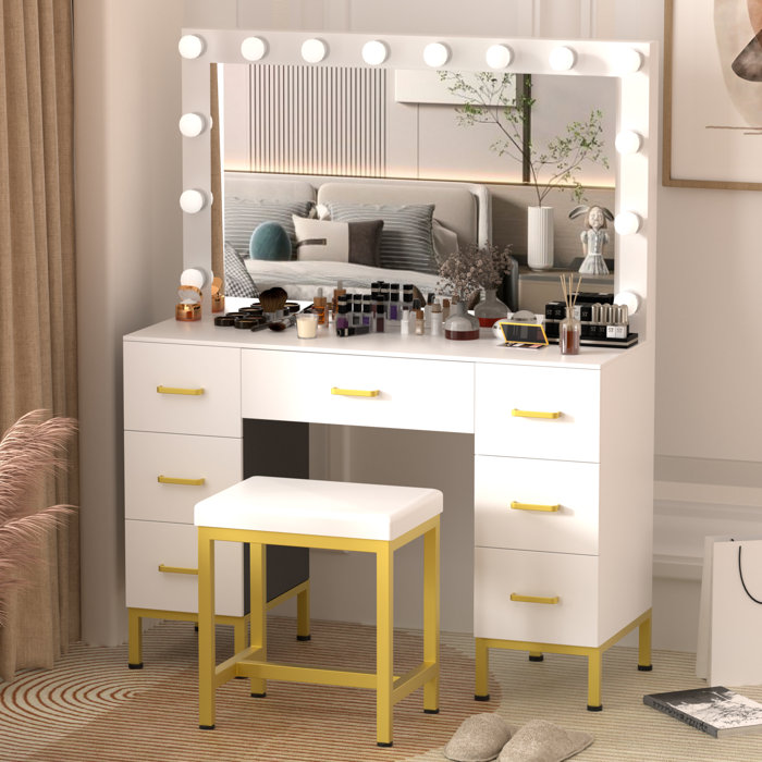Everly Quinn Marquavious 43.3" Large Makeup Vanity & Reviews | Wayfair