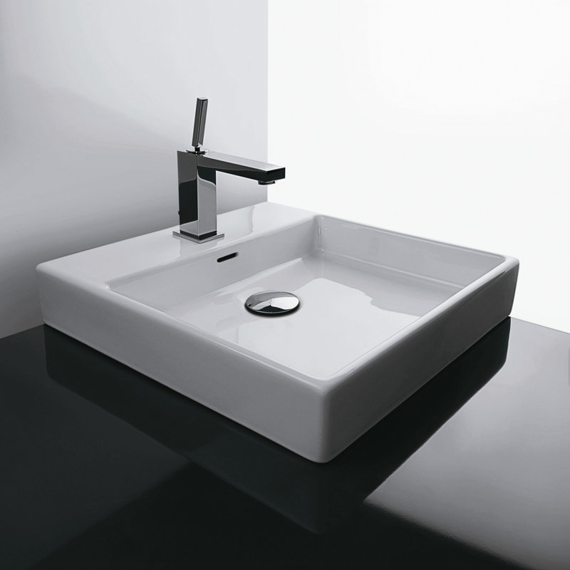 WS Bath Collections Plain 17.7'' Glossy White Ceramic Square Bathroom ...
