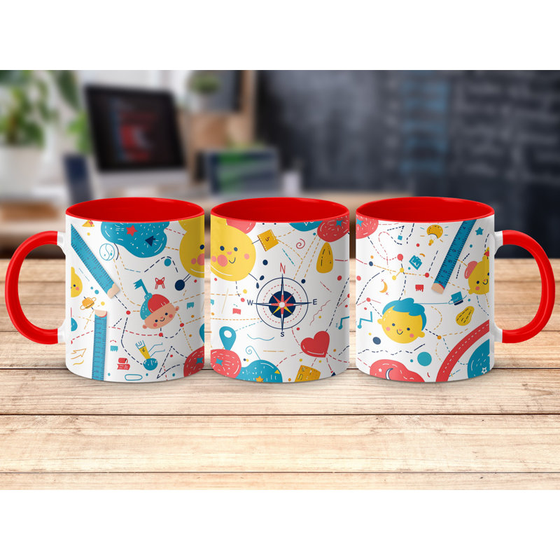 East Urban Home Set of 3 Kids Drawing Style 11oz Accent Mugs – White ...