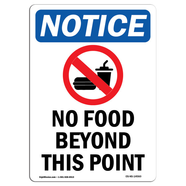 SignMission OSHA Notice - No Food Beyond This Point Sign With Symbol ...