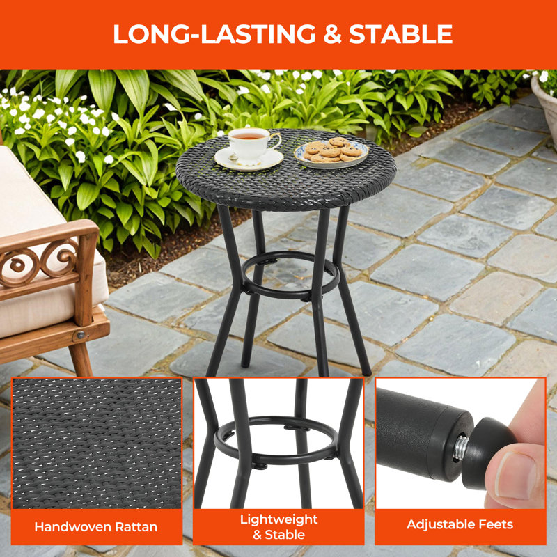 Winston Porter Outdoor Round Side Table with Wicker Top, and Weather ...