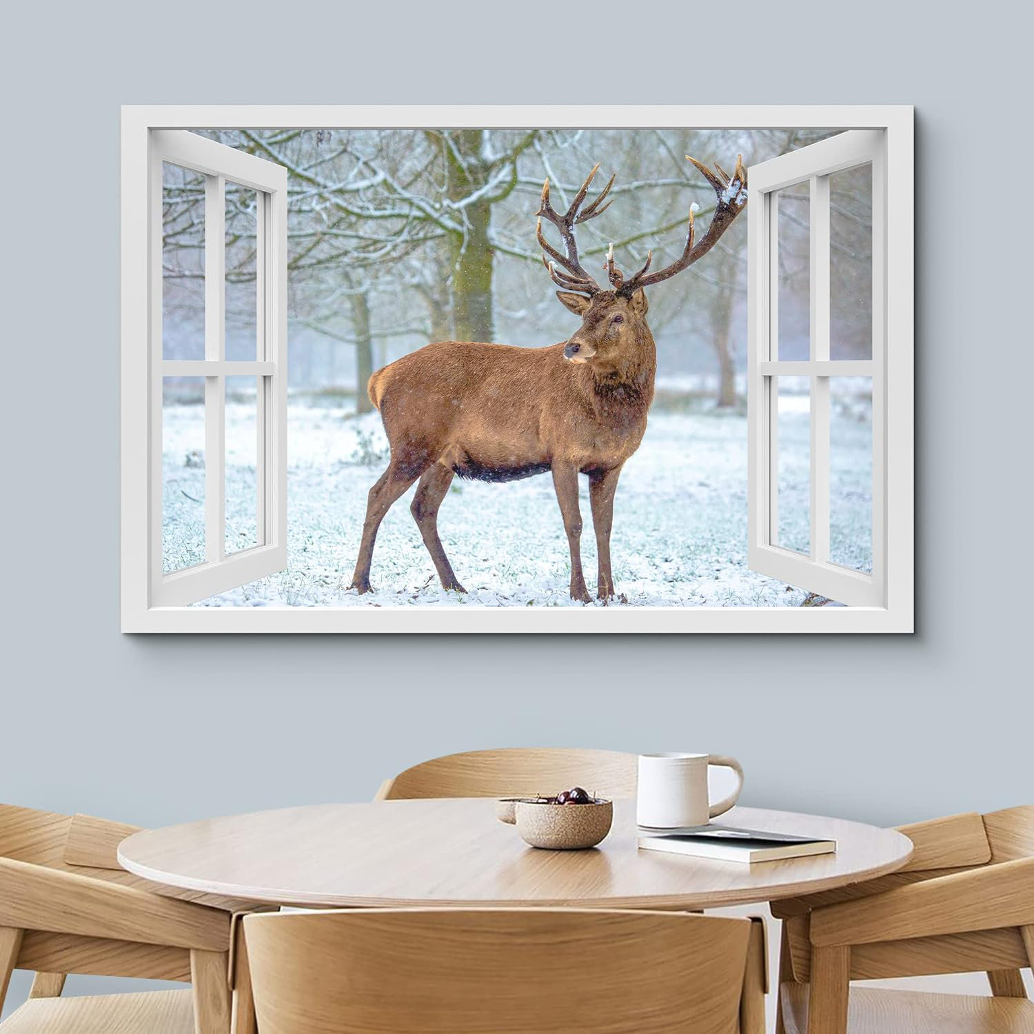IDEA4WALL Window Scenery " Window View Rustic Winter Snow Forest Moose ...
