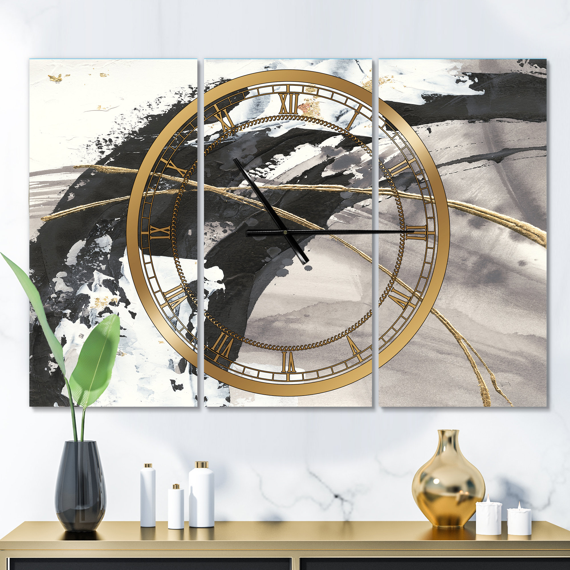 East Urban Home Glam Painted Arcs I - Modern wall clock | Wayfair