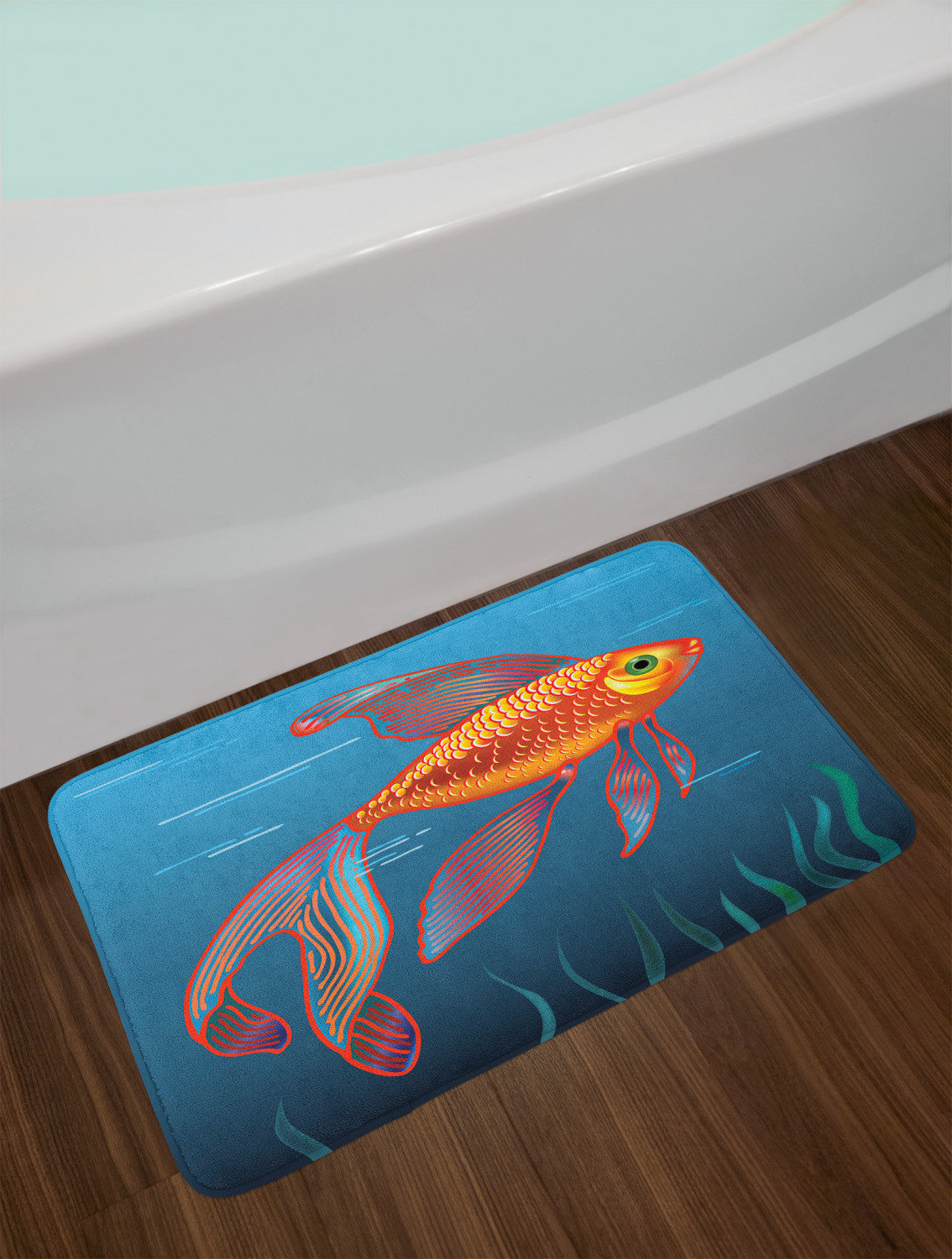 East Urban Home Aquarium Illustration of Golden Fish on Sea Water Bath ...