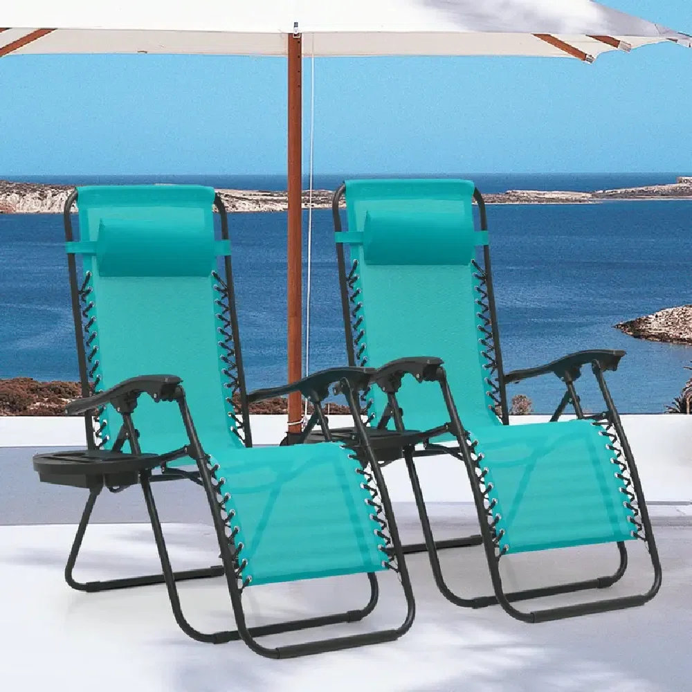 Latitude Run® 2PC Folding Zero Gravity Reclining Lounge Chairs Beach ...