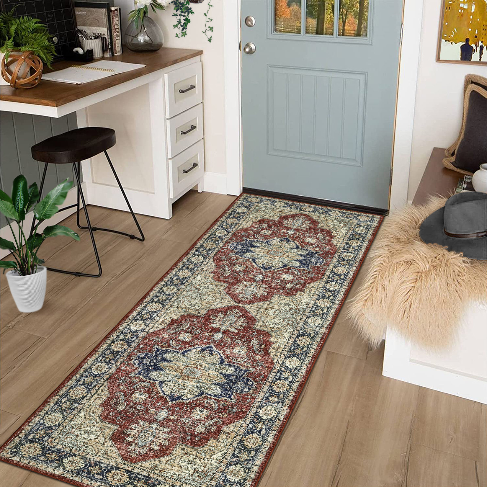 Bungalow Rose Area Rug for Living Room Boho Vintage Rug Non Slip Throw ...