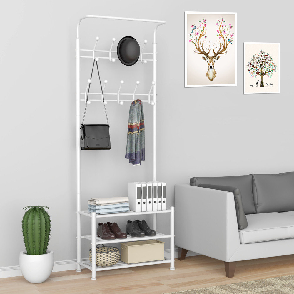 Rebrilliant Kylan 27" Wide Iron Hall Tree with Shoe Storage & Reviews ...