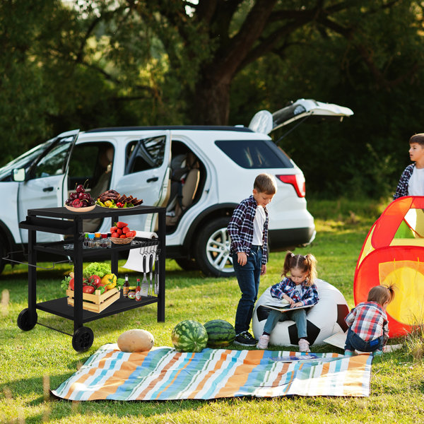 Wade Logan® Bernece Outdoor Grill Dining Cart Movable BBQ Trolley with ...