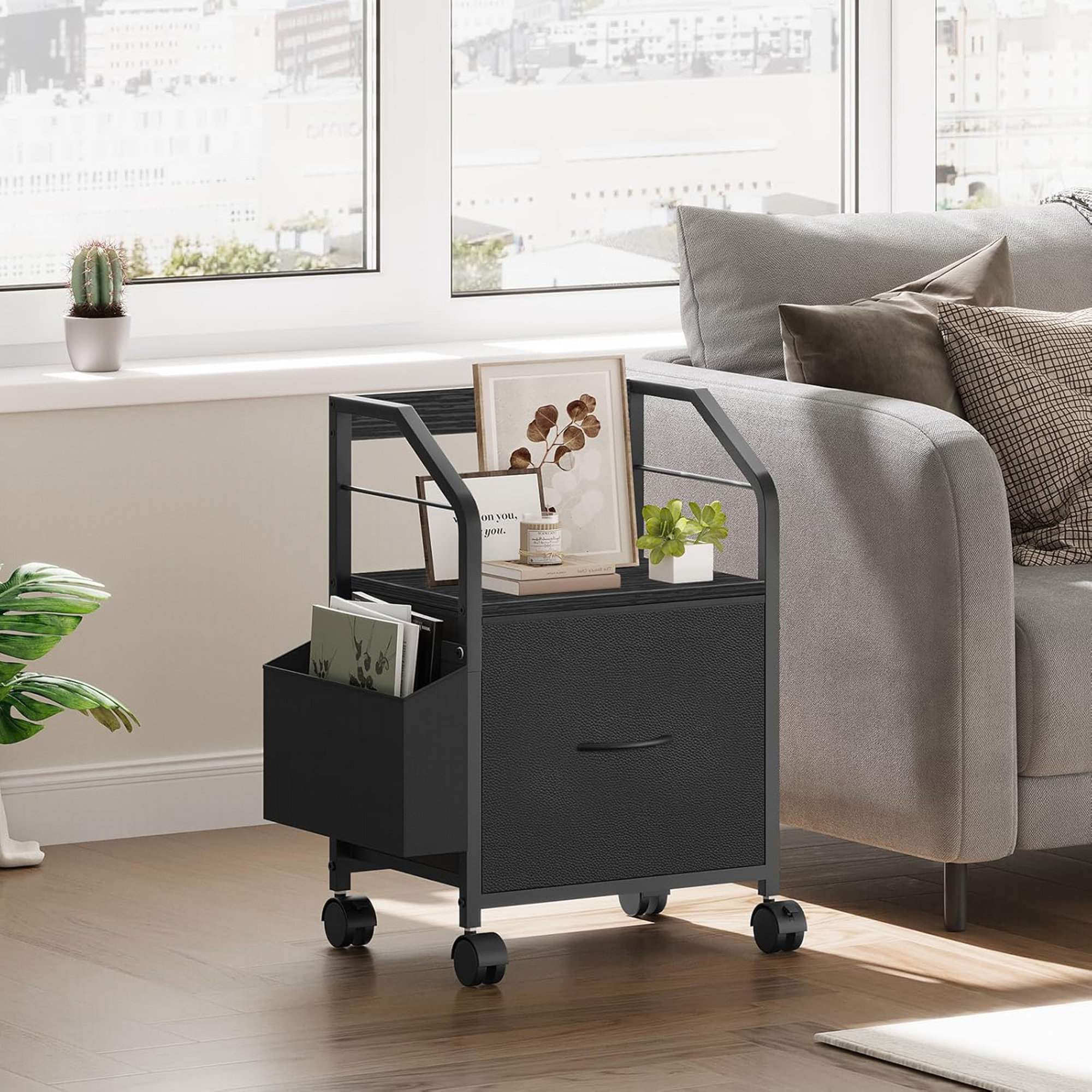 Ebern Designs Black Small Rolling File Cabinet - Under Desk Filing ...