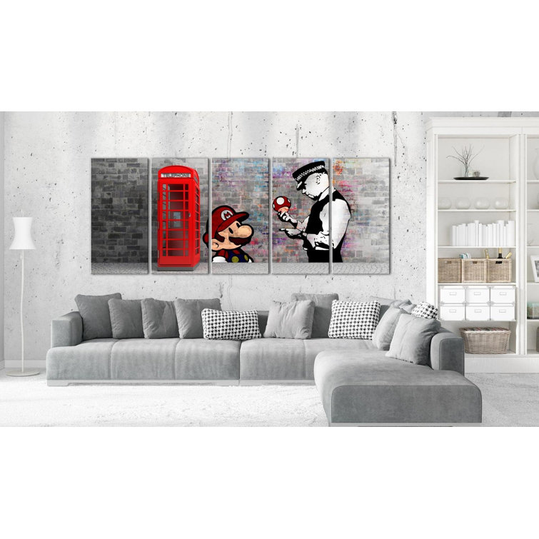 Tiptophomedecor Banksy Mario And Police Officer On Canvas 5 Pieces ...