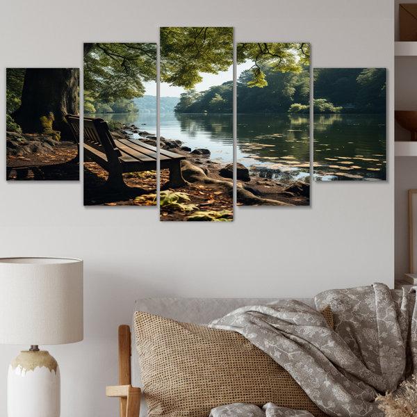 DesignArt Lakehouse Bench Relaxation I On Metal 5 Pieces Print ...
