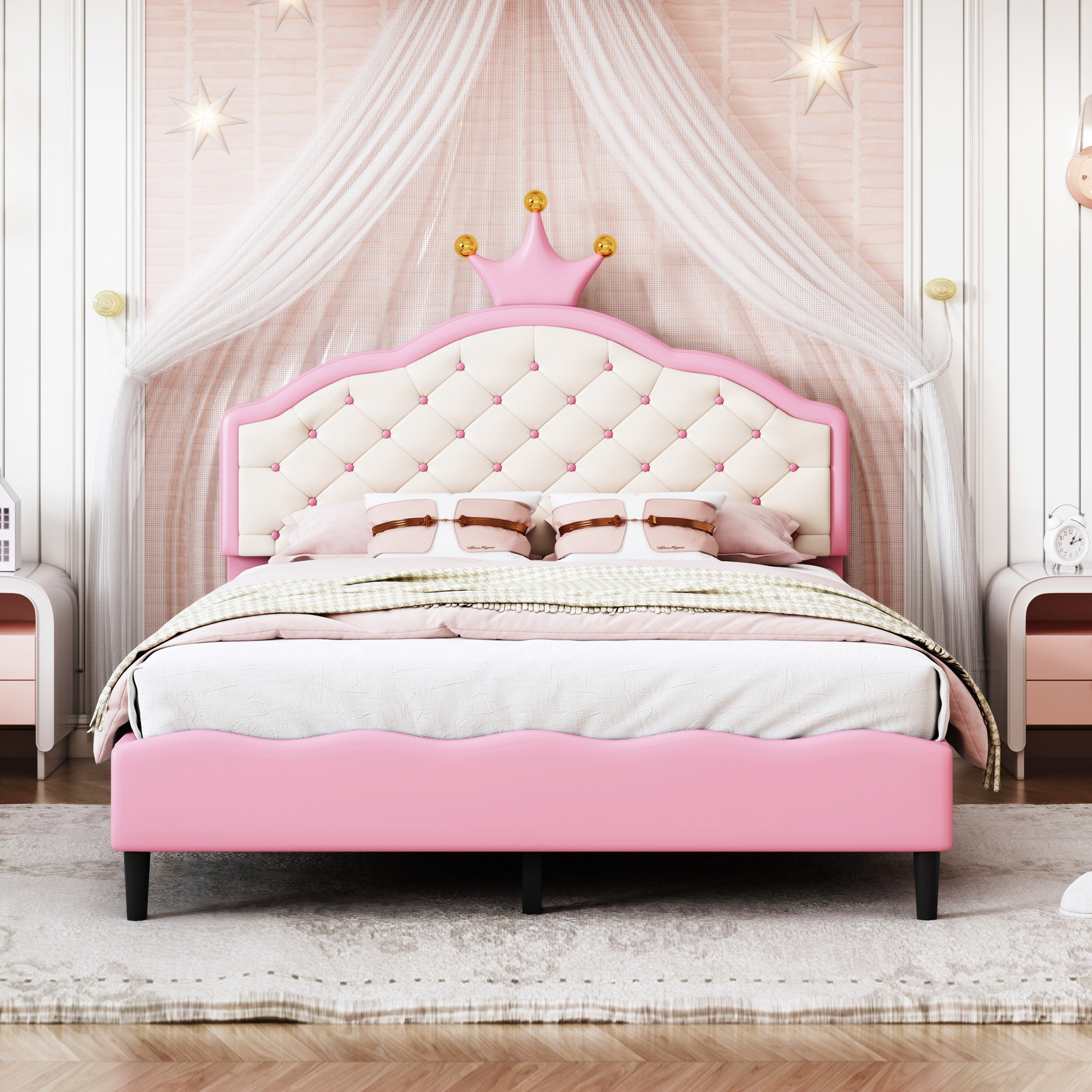 Gemma Violet Lovely Crown Fantasy PU Leather Princess Bed With Tufted ...