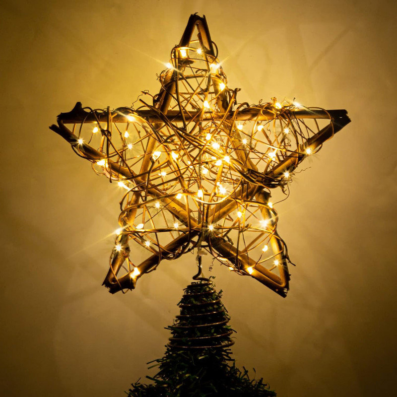 NOMBEL Rattan Natural Star Christmas Tree Topper - Rustic Farmhouse ...
