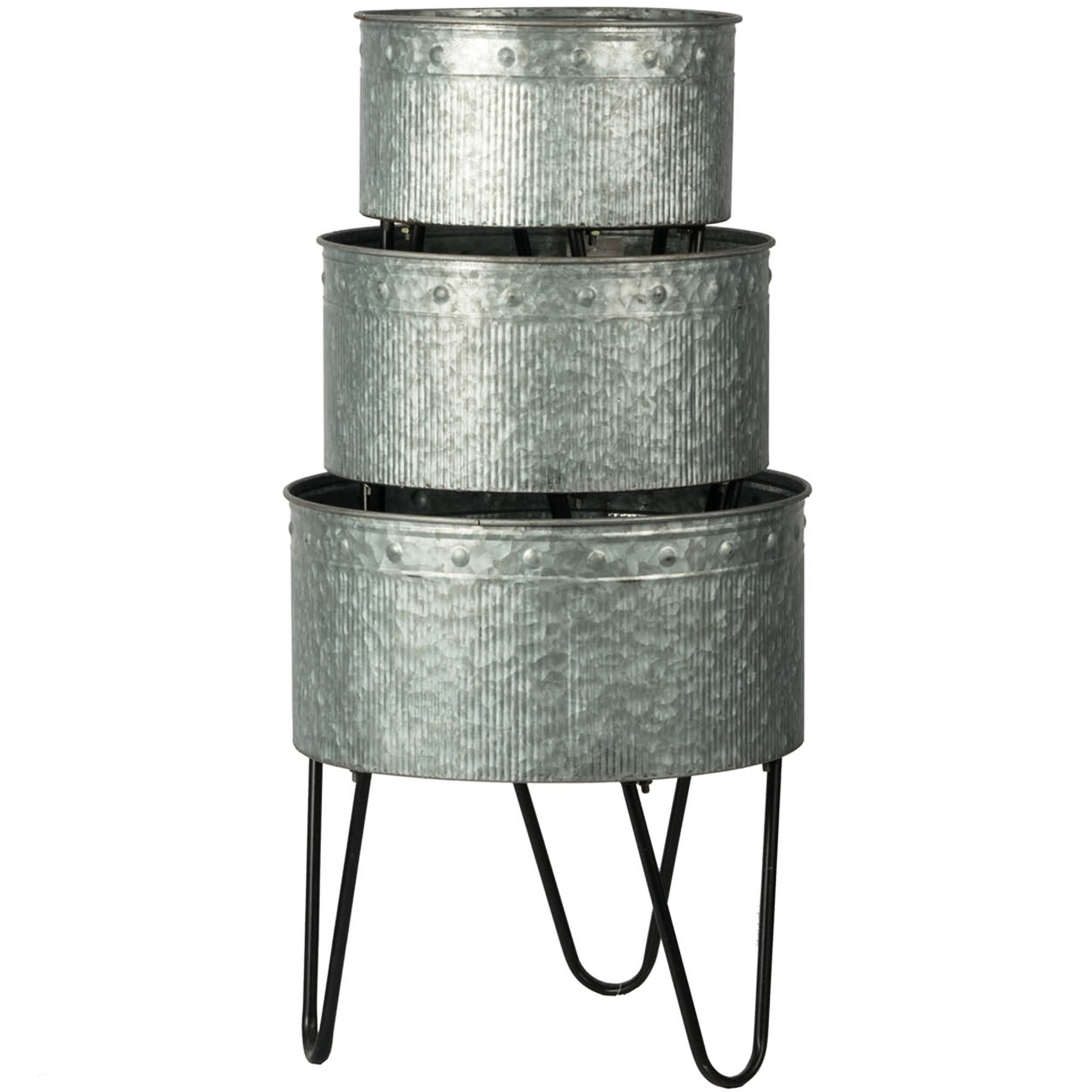 Latitude Run® Of 3 Galvanized Metal Decorative Pots With Black Hairpin ...