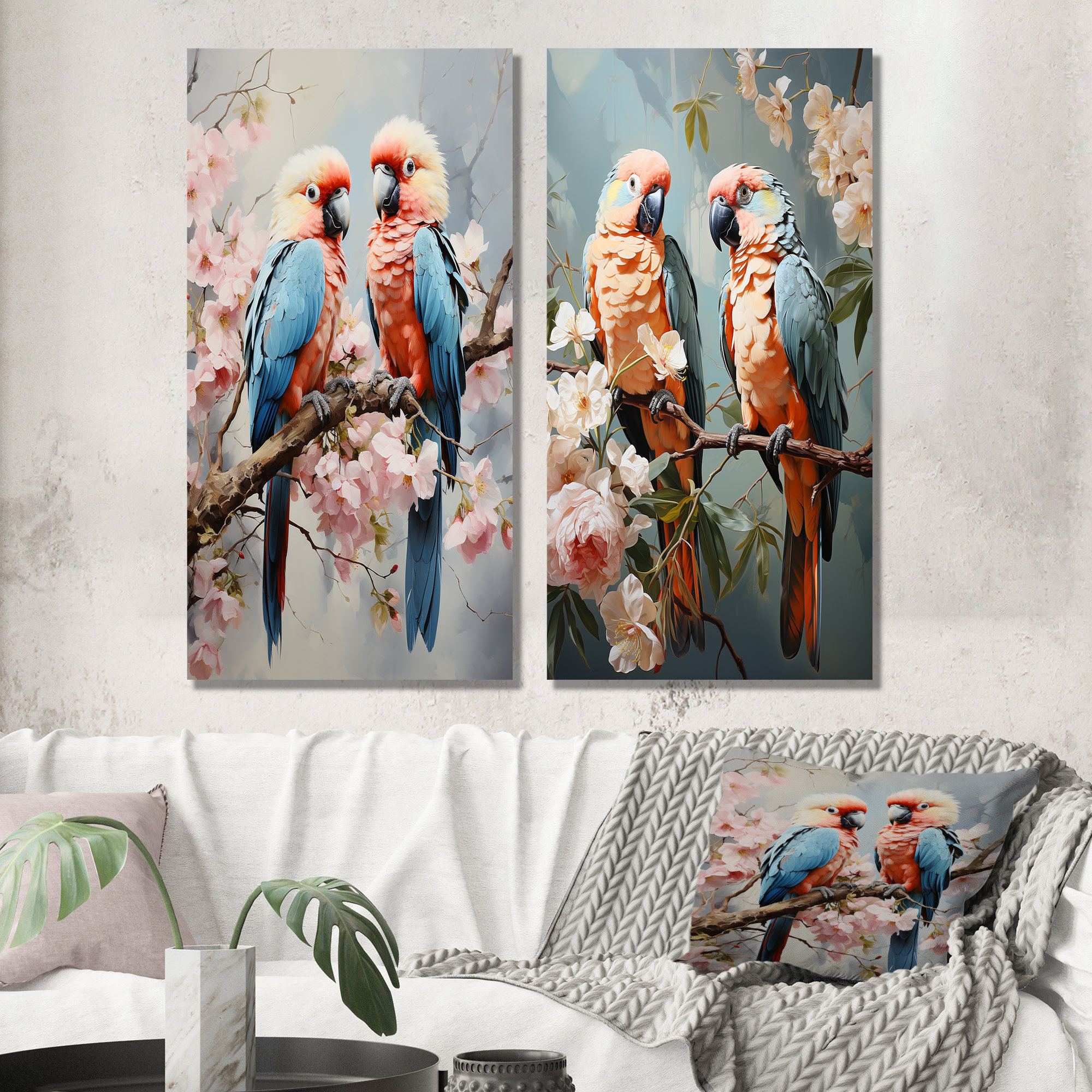 Bay Isle Home™ Parrots Tropical Whispers - Parrot Canvas Prints Set Of ...
