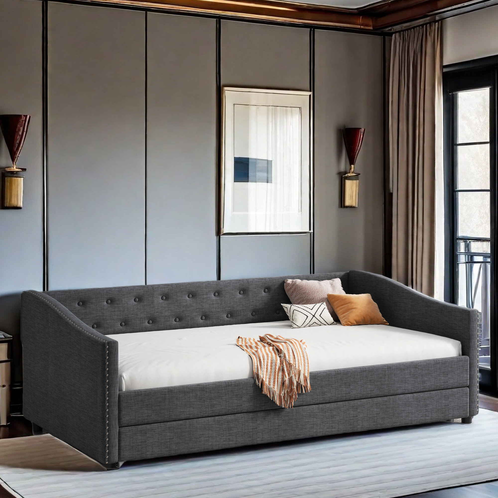 Red Barrel Studio® Upholstered Tufted Daybed With Trundle, Button On ...