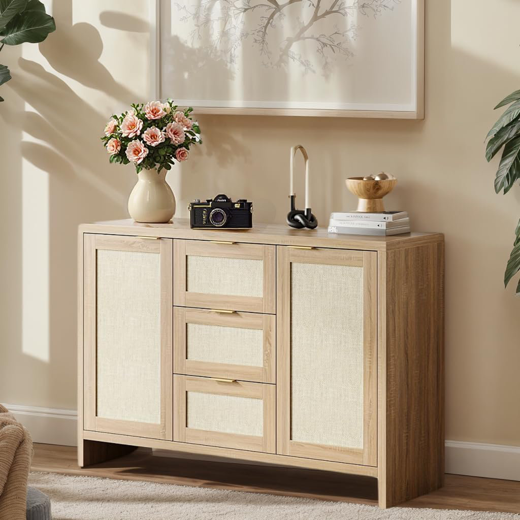 Bay Isle Home™ 47.2" Boho Buffet Sideboard Cabinet With Storage, Rattan ...