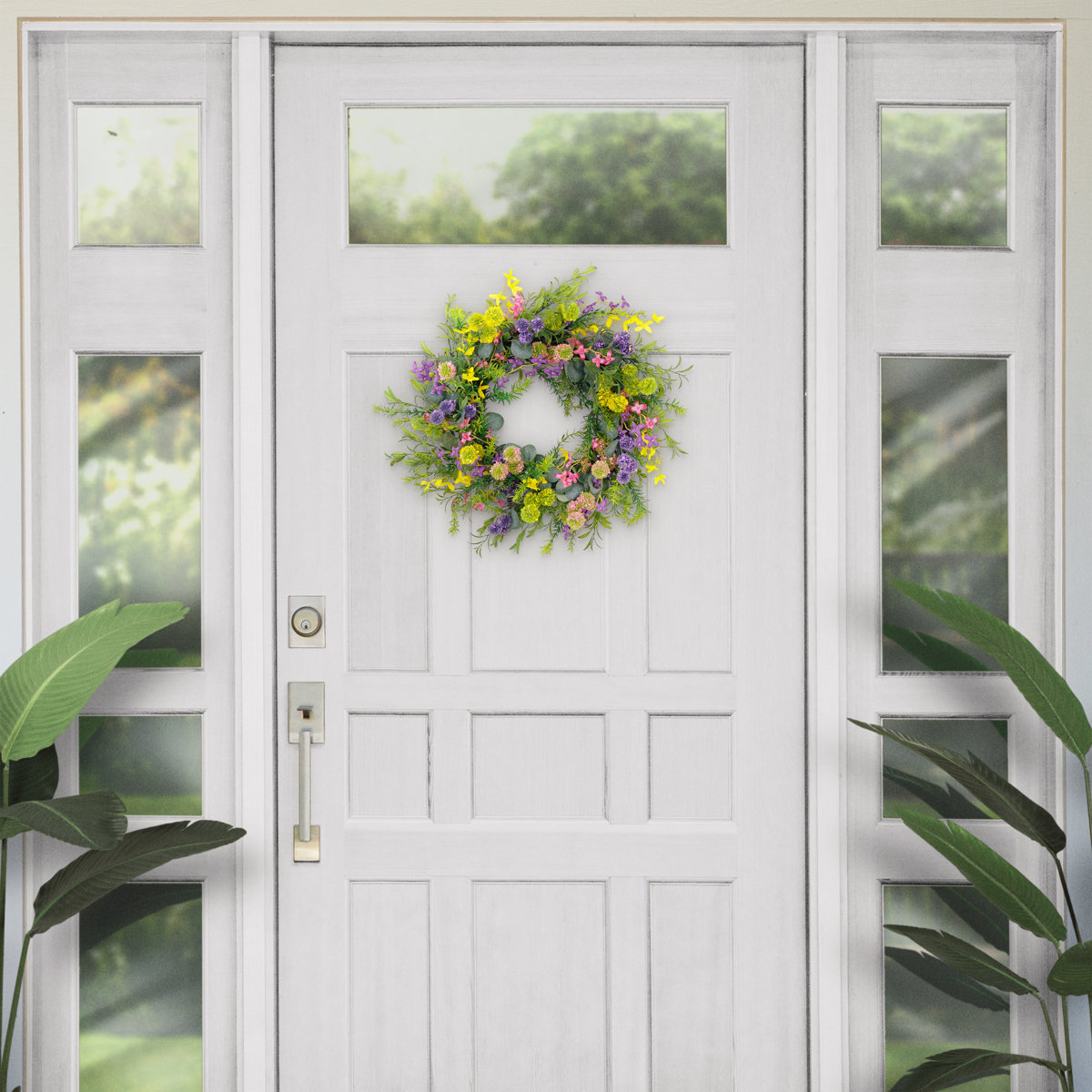 Primrue 24" Artificial Eucalyptus Floral Spring Door Wreath with ...