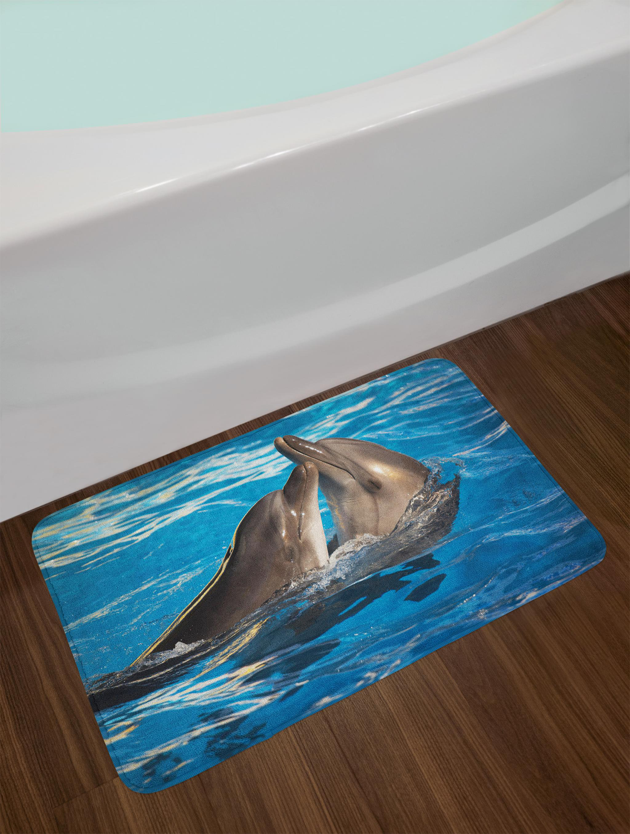 East Urban Home Aqua Dolphin Bath Rug | Wayfair