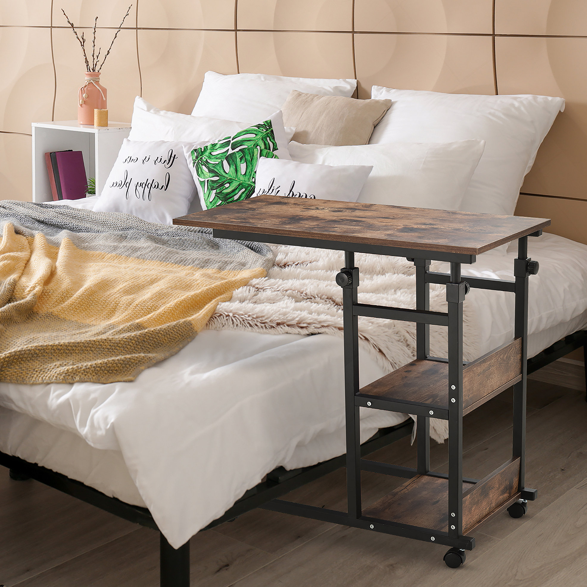 17 Stories Industrial C-Shaped Mobile Rolling Sofa Side Table With 3 ...