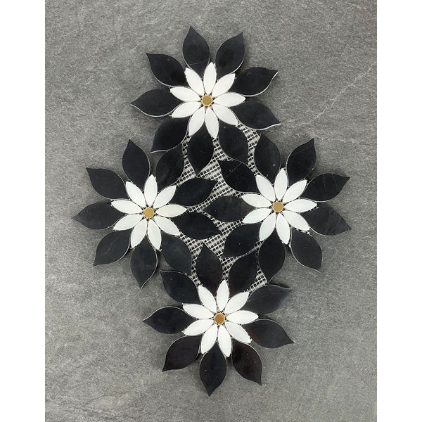 ES Stone 8.5" x 8.5" Flower Pattern Marble Mosaic Wall & Floor Tile ...
