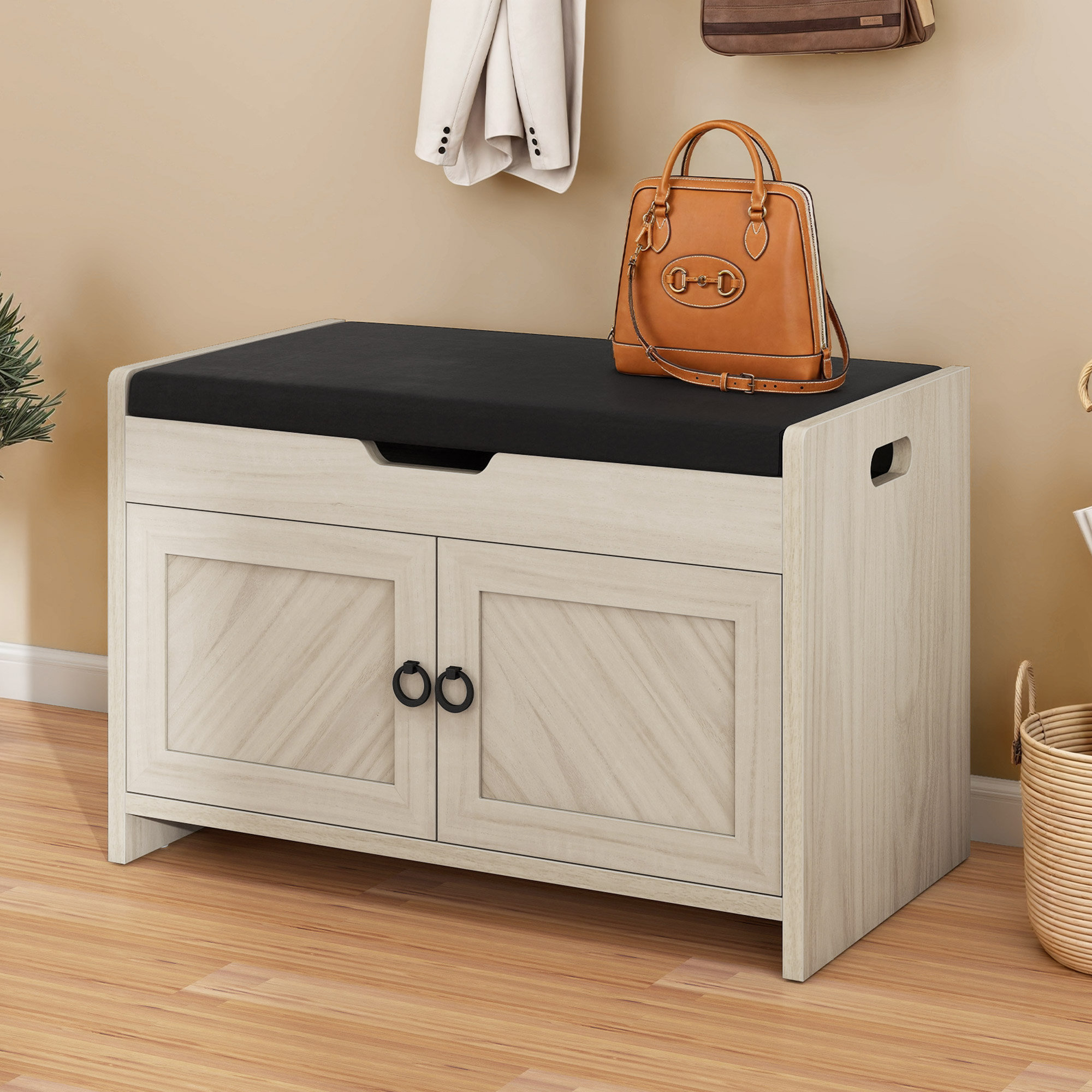 Breakwater Bay Shoe Bench Cabinet Storage Organizer With Padded Seat ...