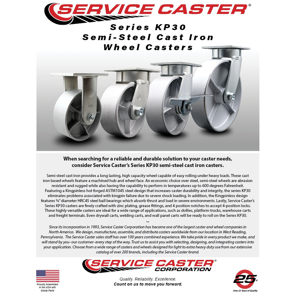 Service Caster 4 Inch Kingpinless Semi Steel Wheel Caster Set 2 Brakes ...
