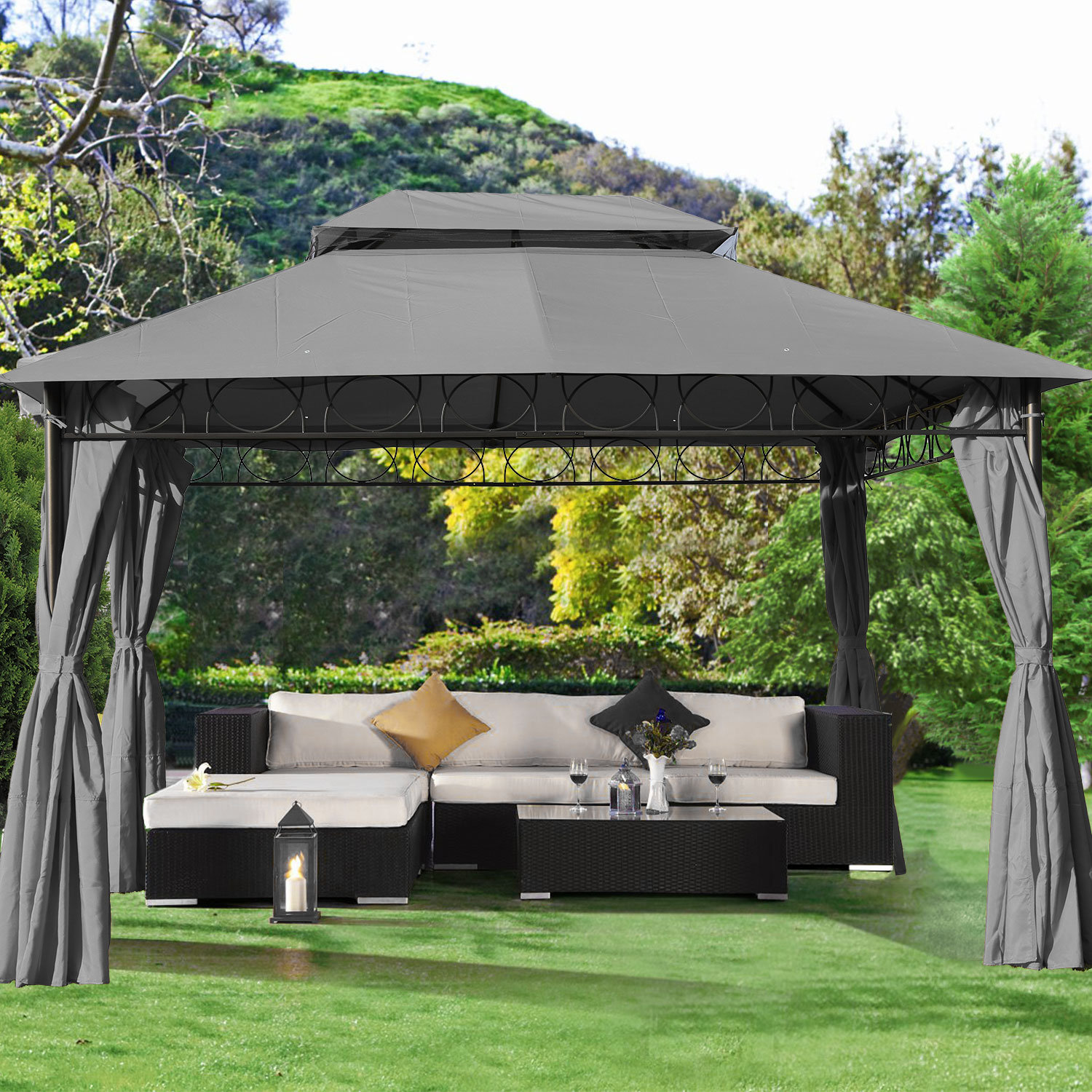FDW Outdoor UV Protection Gazebo Tent 13.2 Ft. Metal Patio Gazebo ...