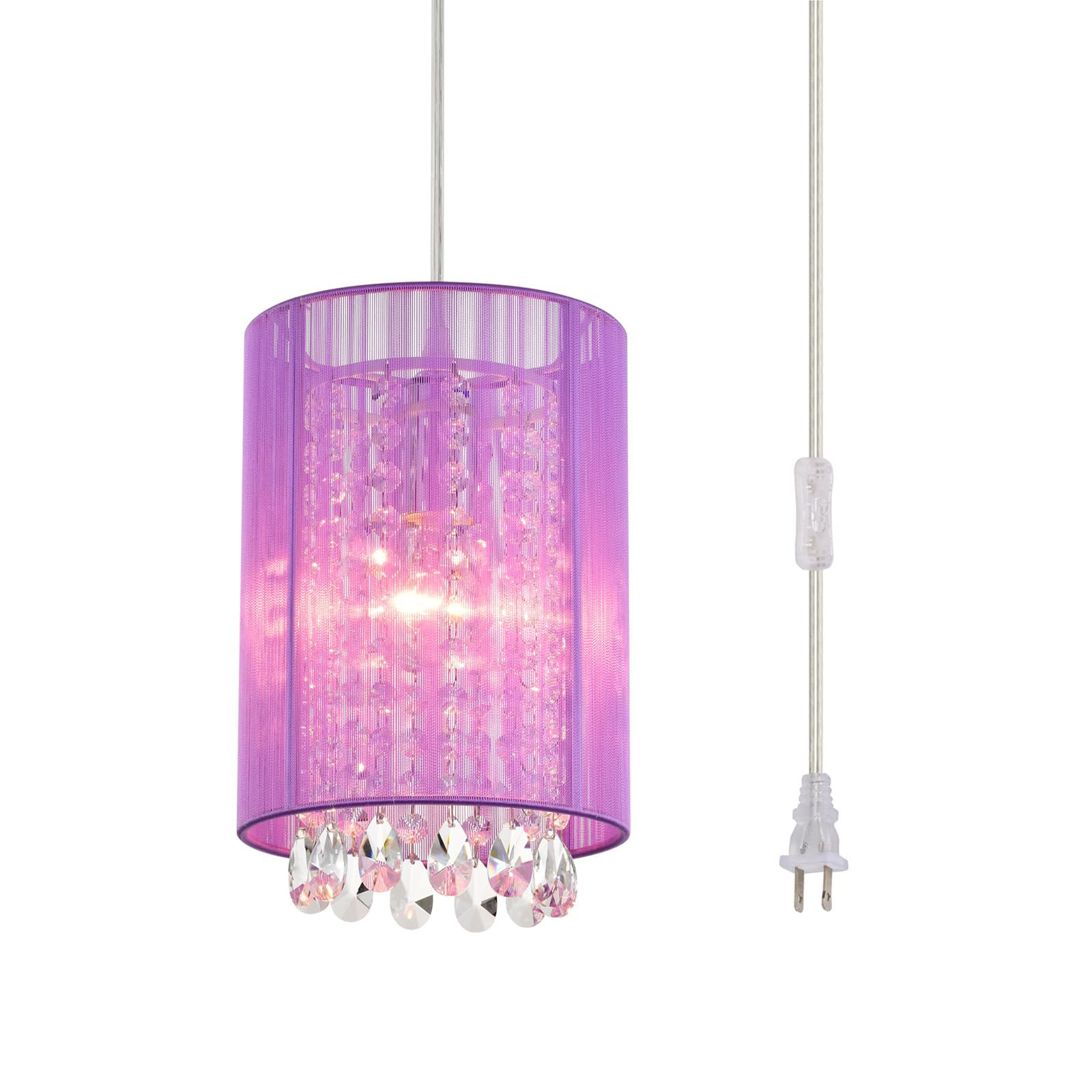 House of Hampton® Plug-in Hanging Lamp with Cotton Shade, Crystal Pendant Light, 1-Light Hanging ...