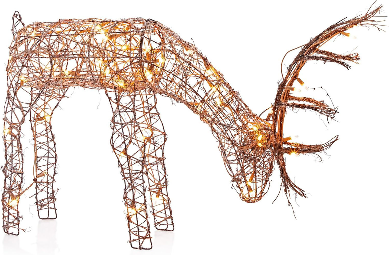 The Holiday Aisle® 24"H Outdoor Rattan Grazing Reindeer Decoration with ...