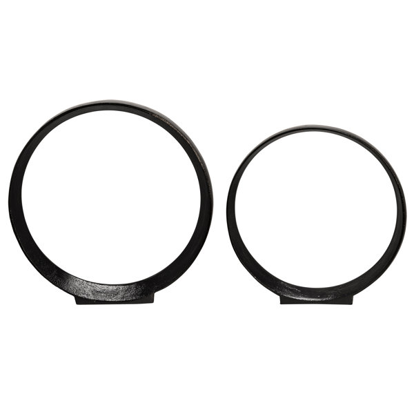 Steelside™ Set of 2 Metal Ring Sculptures - Modern Abstract Black ...