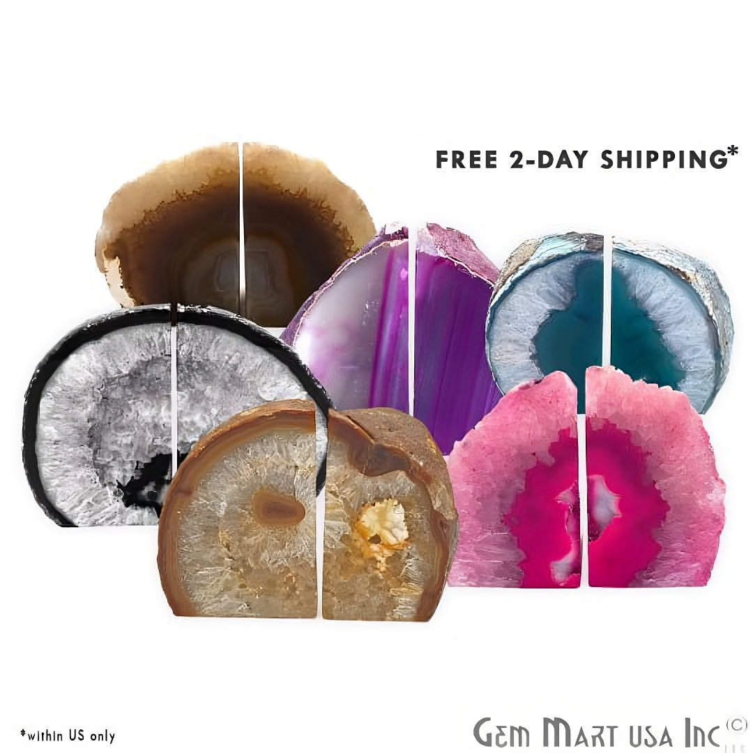GemMartUSA Geode Bookend, Unique Agate Bookend Pair, Mineral Rock ...
