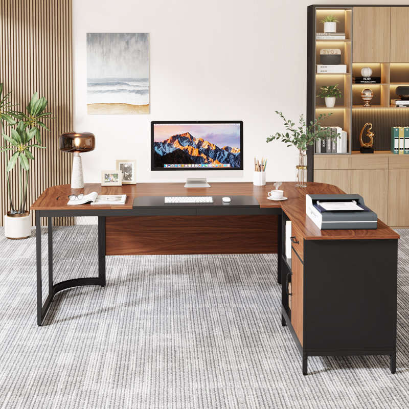 17 Stories 63” Executive Office Desk With 31” File Cabinet & Reviews ...