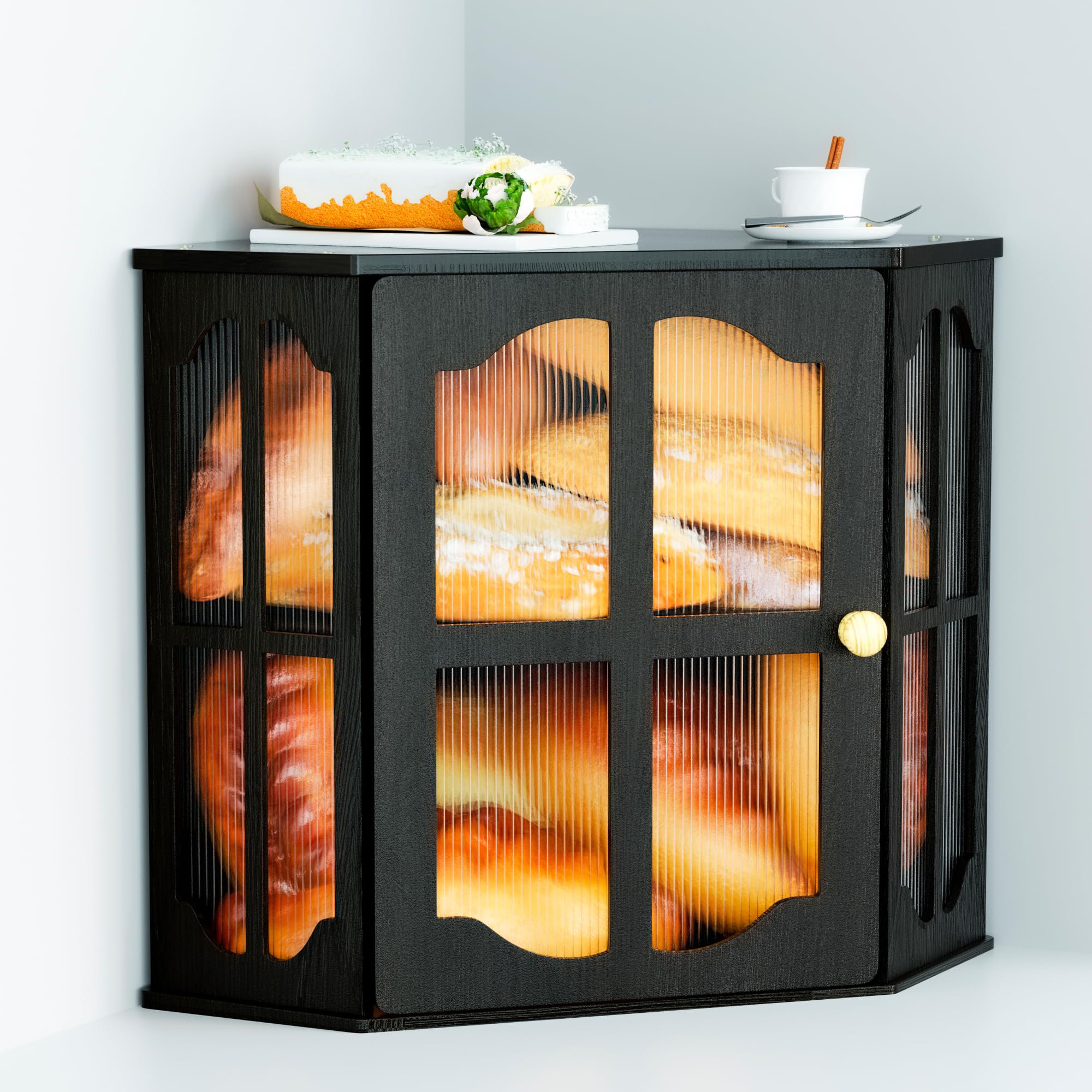 One Allium Way® Solid Wood Bread Storage With Wavy Acrylic Door Panel ...