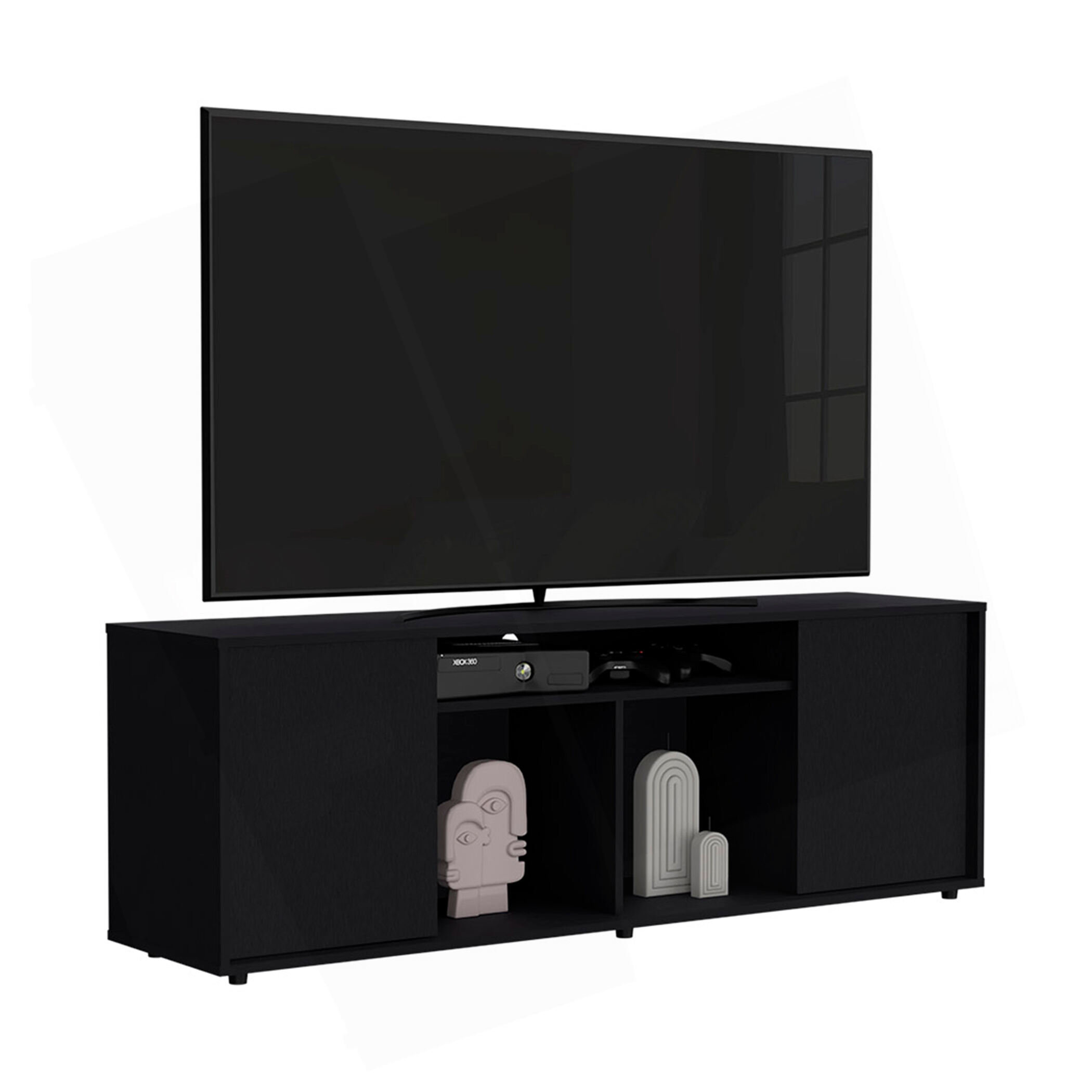 Ivy Bronx Sleek and Durable TV Stand with Two Cabinets, Four Shelves, and Modern Black Finish ...