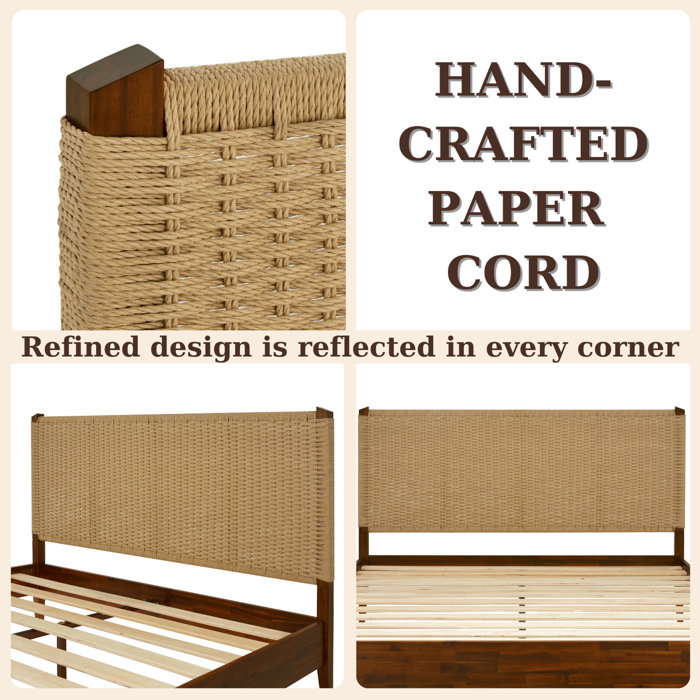 George Oliver Selina Solid Wood Platform Bed with Headboard, Bohemian ...