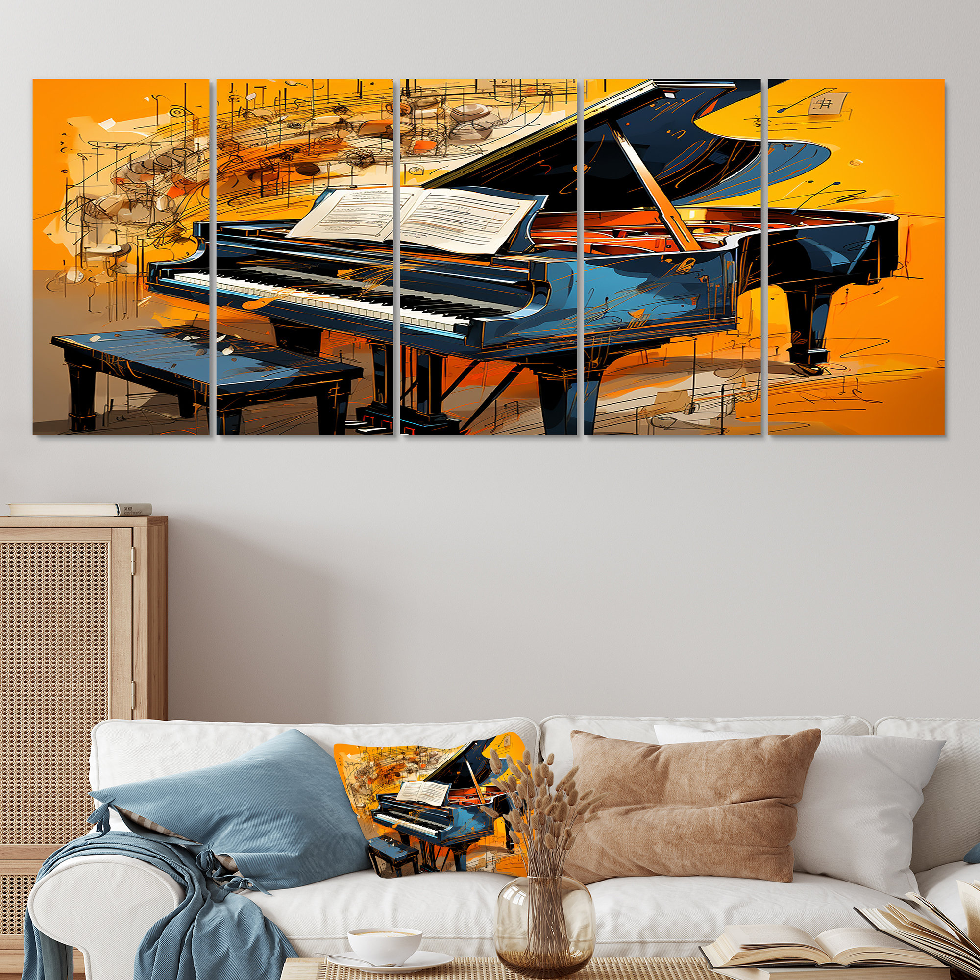 Lark Manor™ Black Piano Retro Collage Musical Score - Piano Wall Art ...