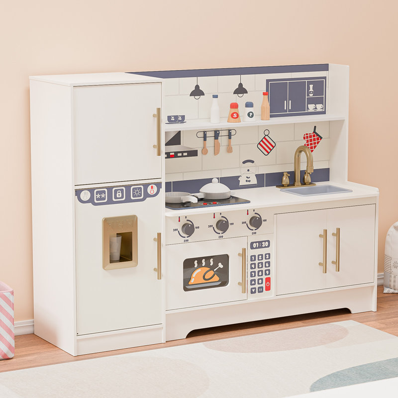 Winado Wooden Pretend Kitchen Playset With Refrigerator, Oven, And Sink ...